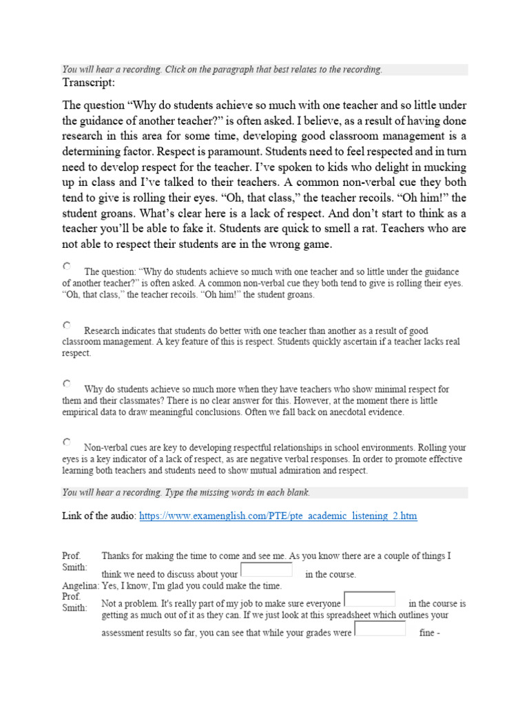 1612436461PTE Listening 1 | PDF | Nonverbal Communication | Engines