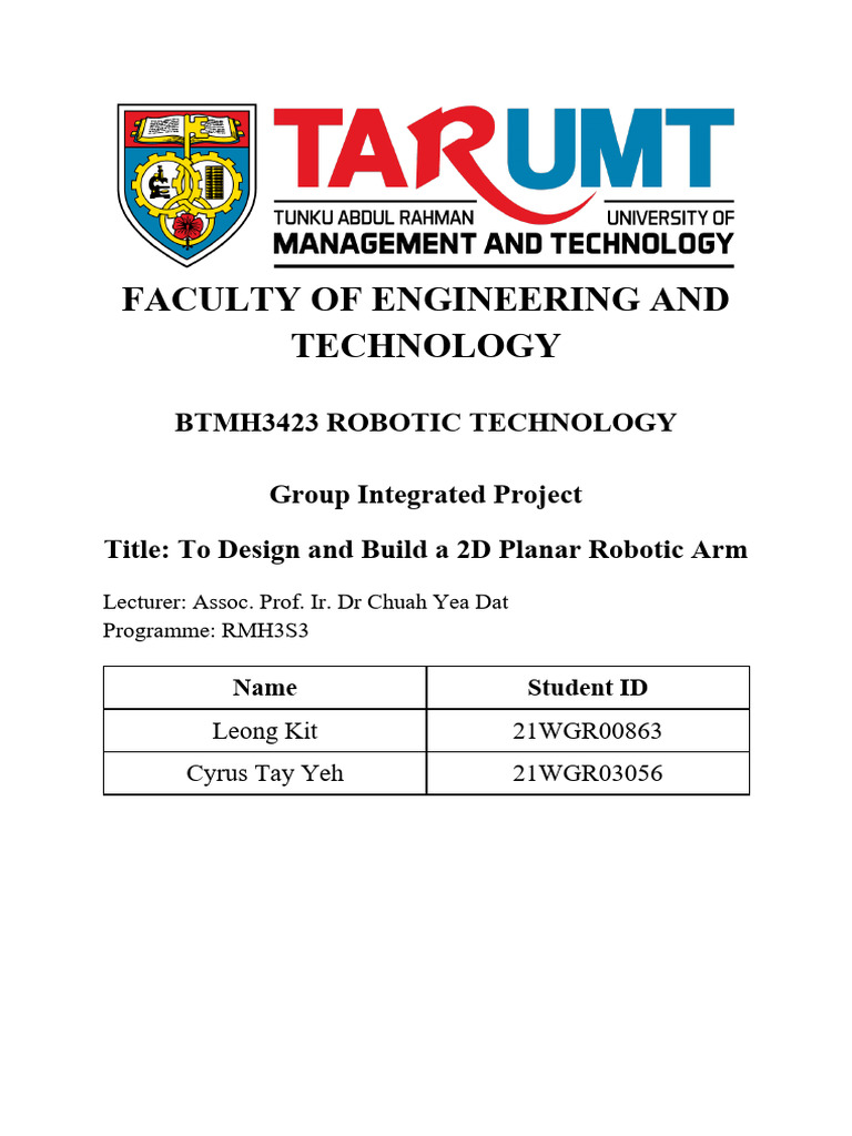 Robotics Group Integrated Project - Leong Kit and Cyrus Tay Yeh | PDF ...