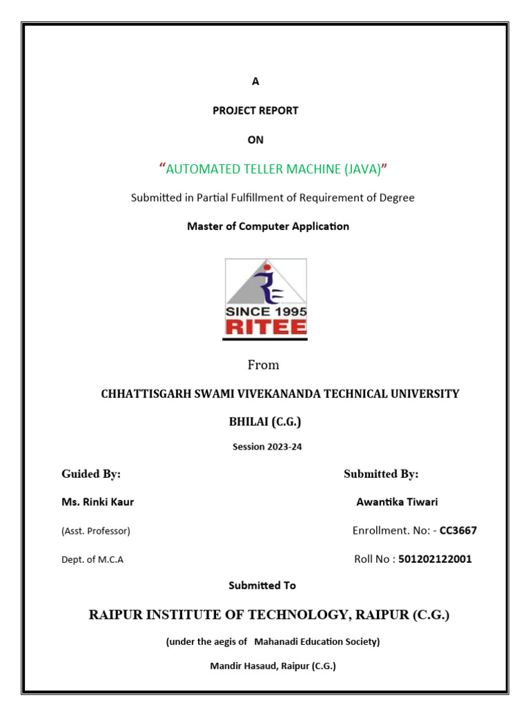 ATM Machine Project Report | Download Free PDF | Automated Teller Machine | Credit Card