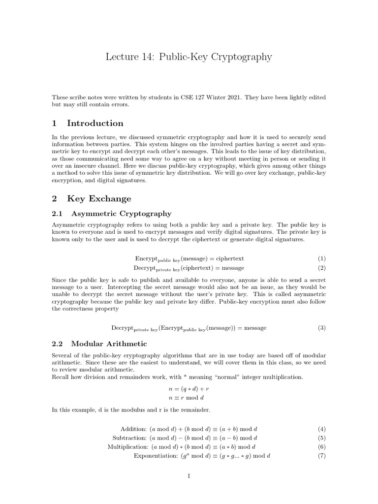 14-pubkeycrypto-notes | PDF | Public Key Cryptography | Cryptography