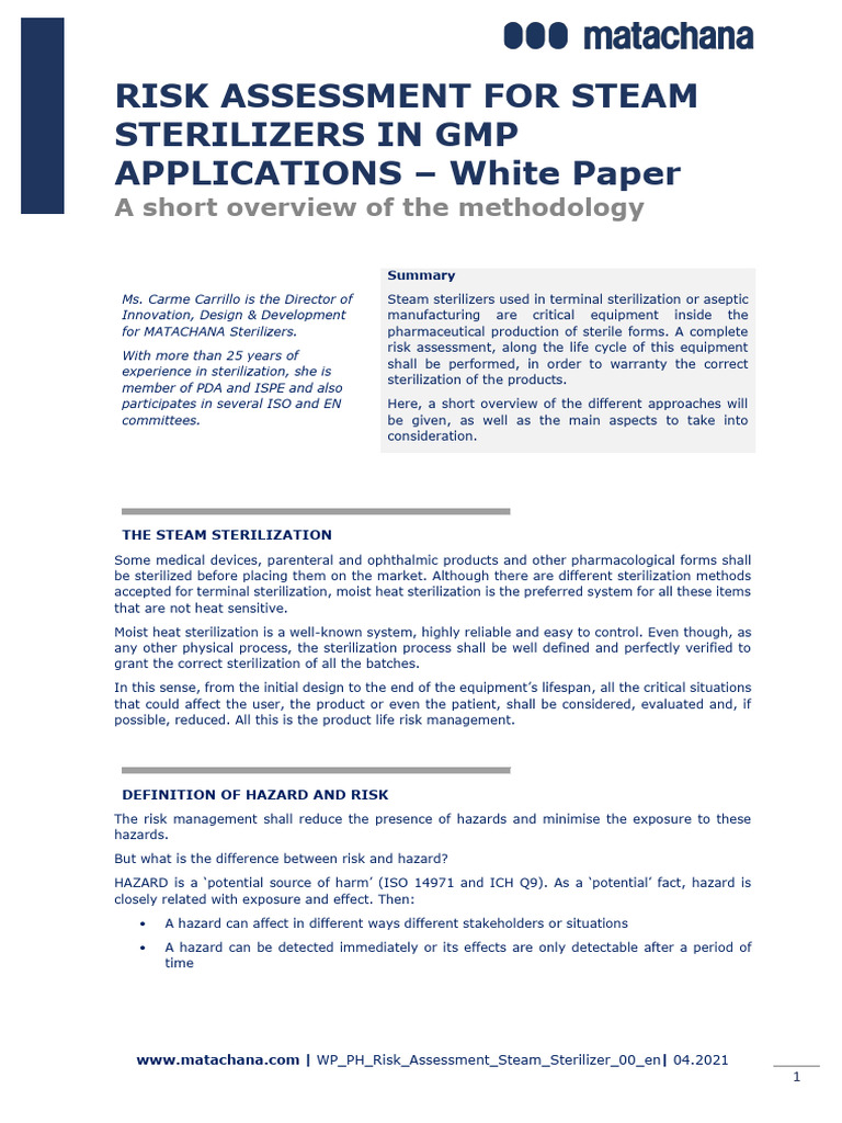 Risk Assessment For Steam Sterilizer in GMP Aplications | PDF | Risk ...