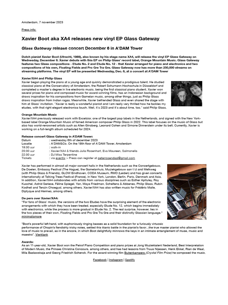 Press Info Xavier Boot XA4 Releases 'Glass Gateway' | PDF | Entertainment | Performing Arts