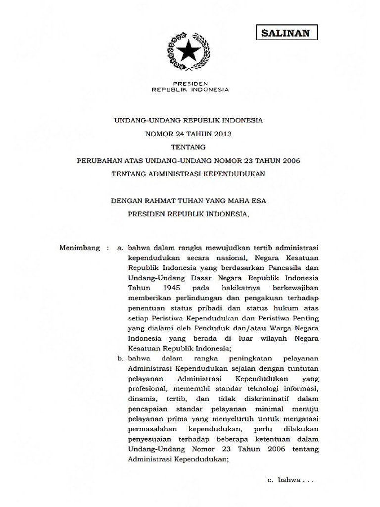 UU NO 24 Tahun 2013 | PDF