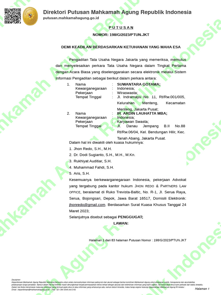 Putusan 198 G 2023 Ptun - JKT 20240514151645 | PDF