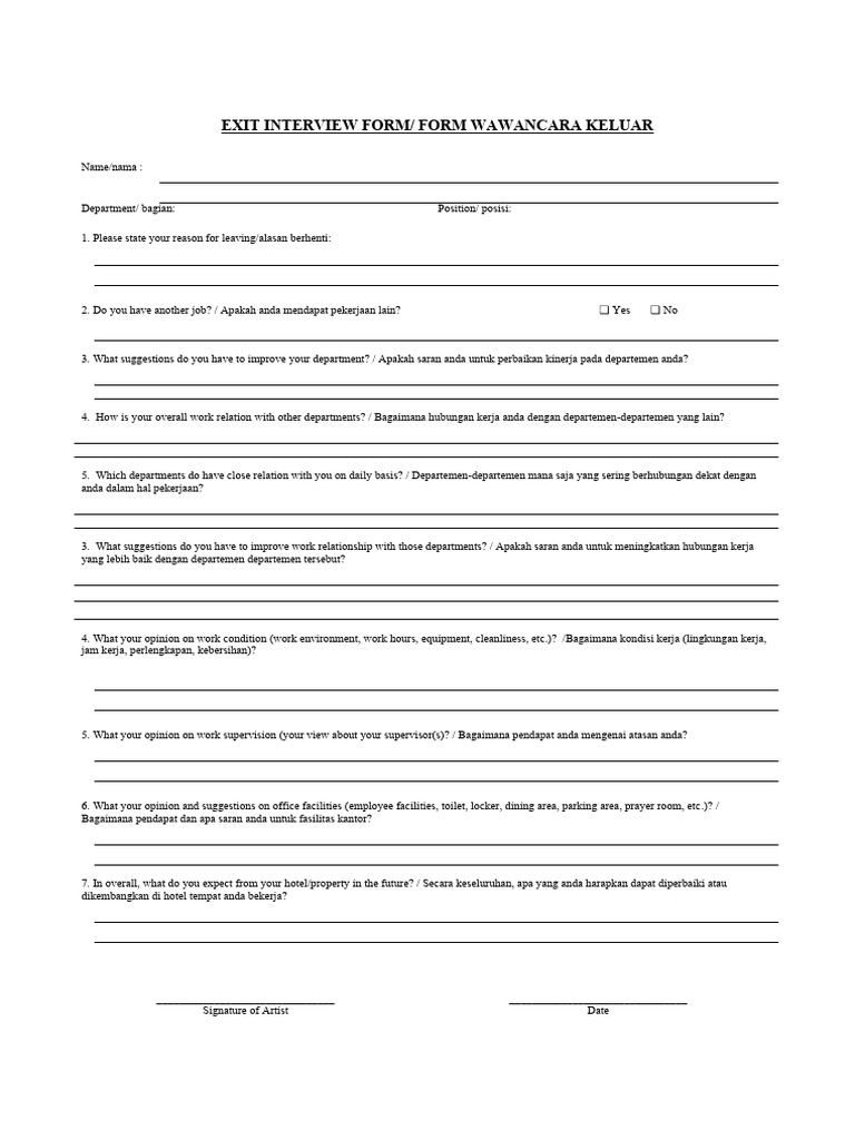Formulir Wawancara Keluar Karyawan | PDF | Karier & Perkembangan