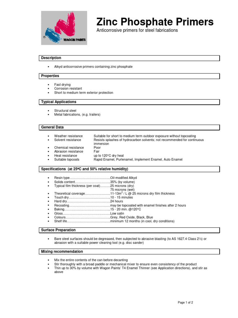 Zinc Phosphate Primers PDS | PDF | Materials | Building Materials