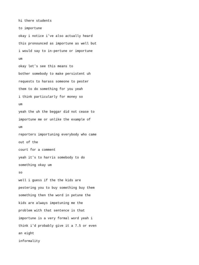 Vocabulary Lesson: "Importune" Explained | PDF