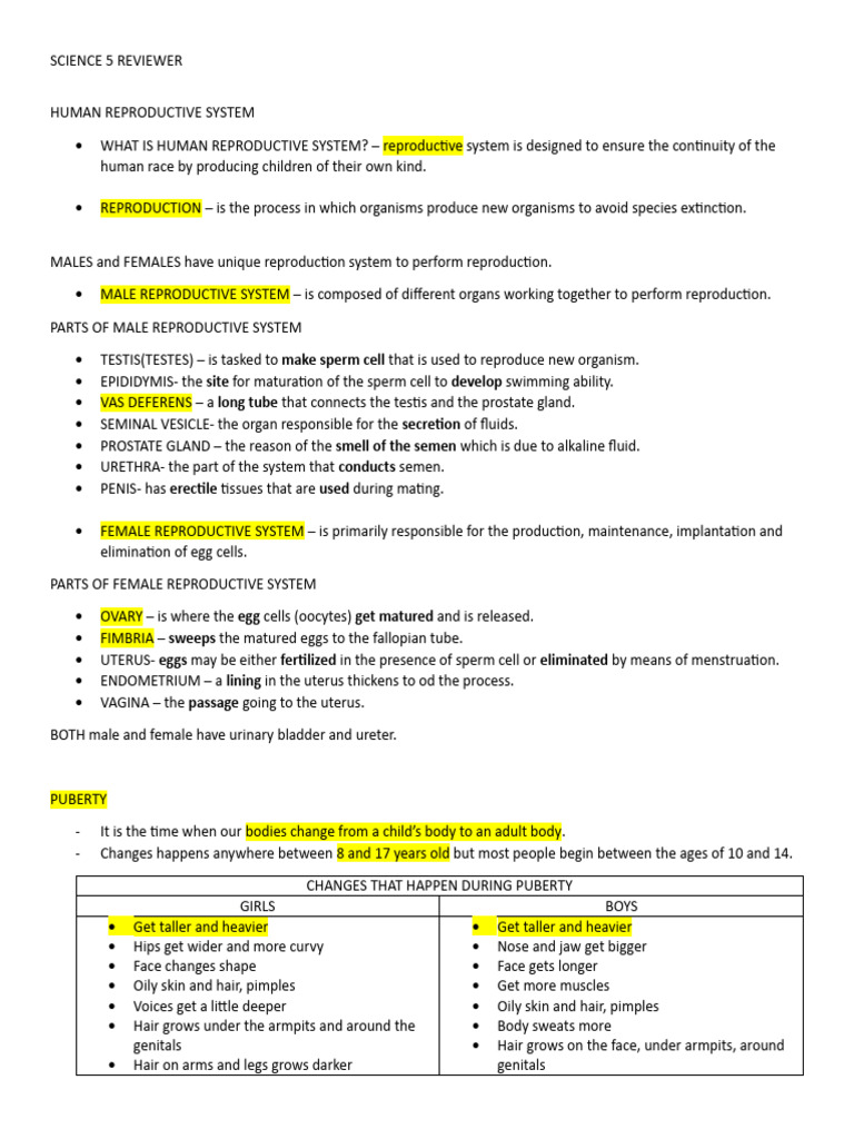 Science 5 Reviewer | PDF | Reproductive System | Human Body