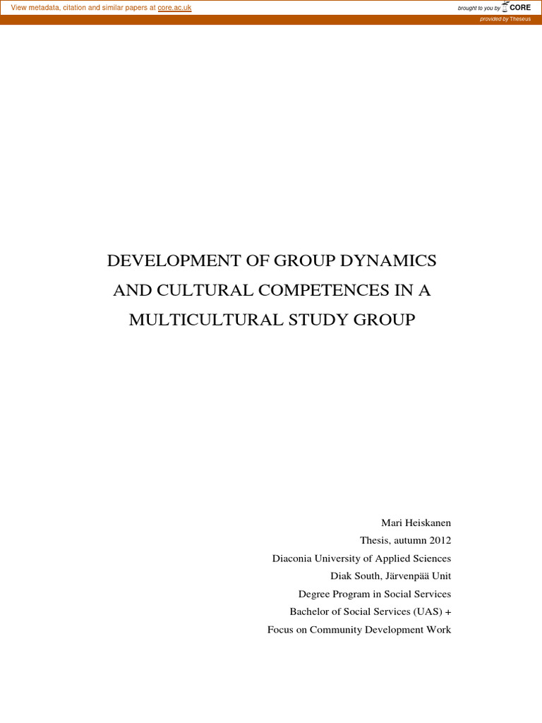 Development of Group Dynamics and Cultural Competences in A ...