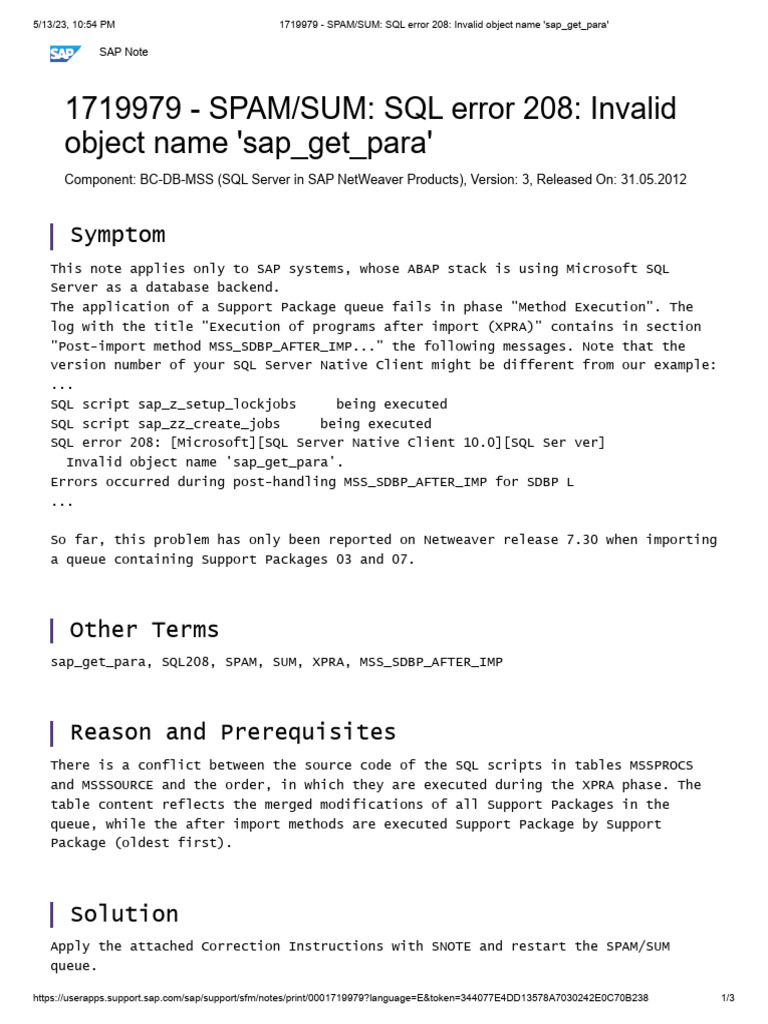 SPAM - SUM - SQL Error 208 - Invalid Object Name 'Sap - Get - Para' | PDF | Microsoft Sql Server ...
