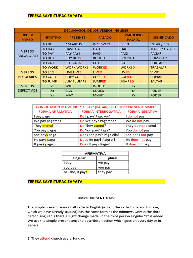 Simple Present Tense | PDF | Syntax | Grammar