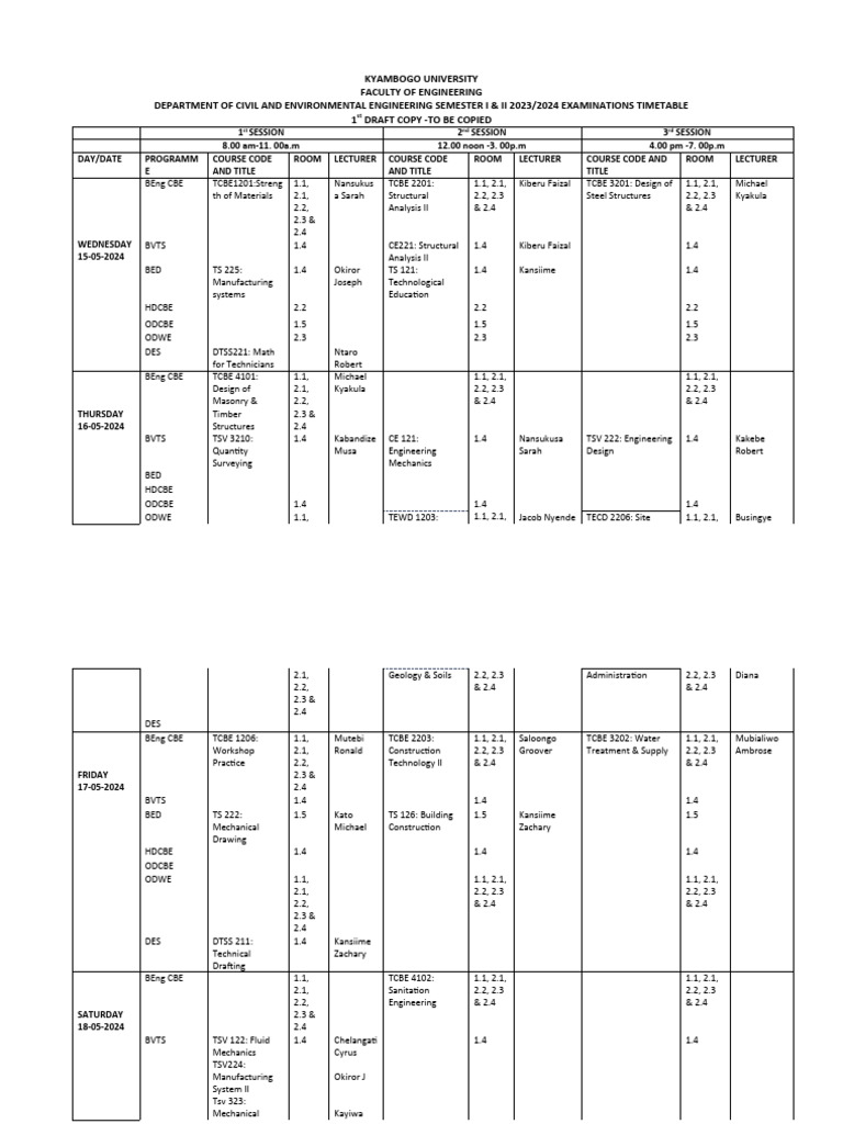 Exams Timetable | PDF | Engineering | Physical Sciences