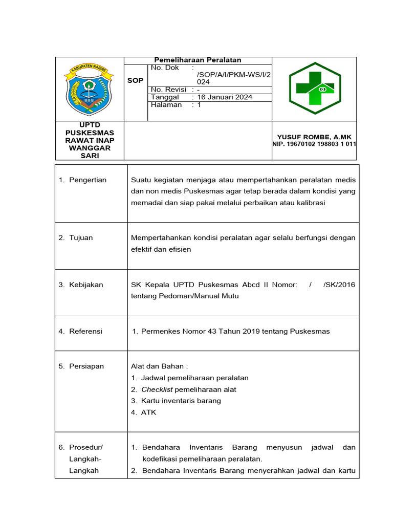 1463 Sop Pemeliharaan Peralatan | PDF