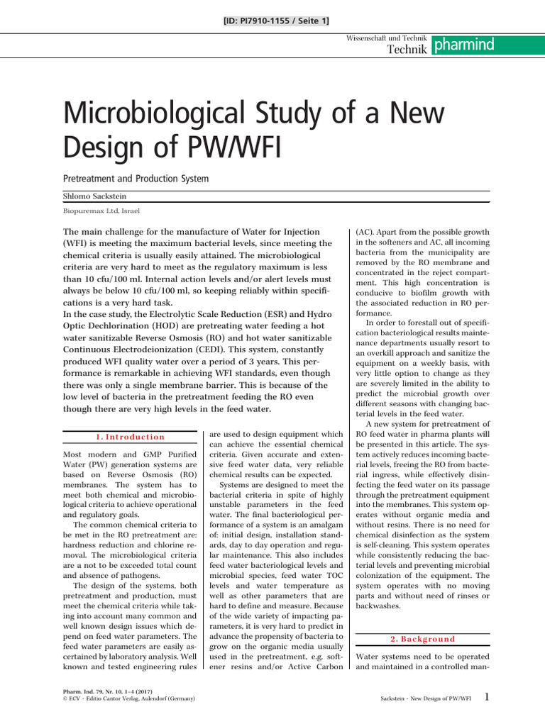 Microbiological Study of A New Design of PW-WFI-Pharmind | PDF ...