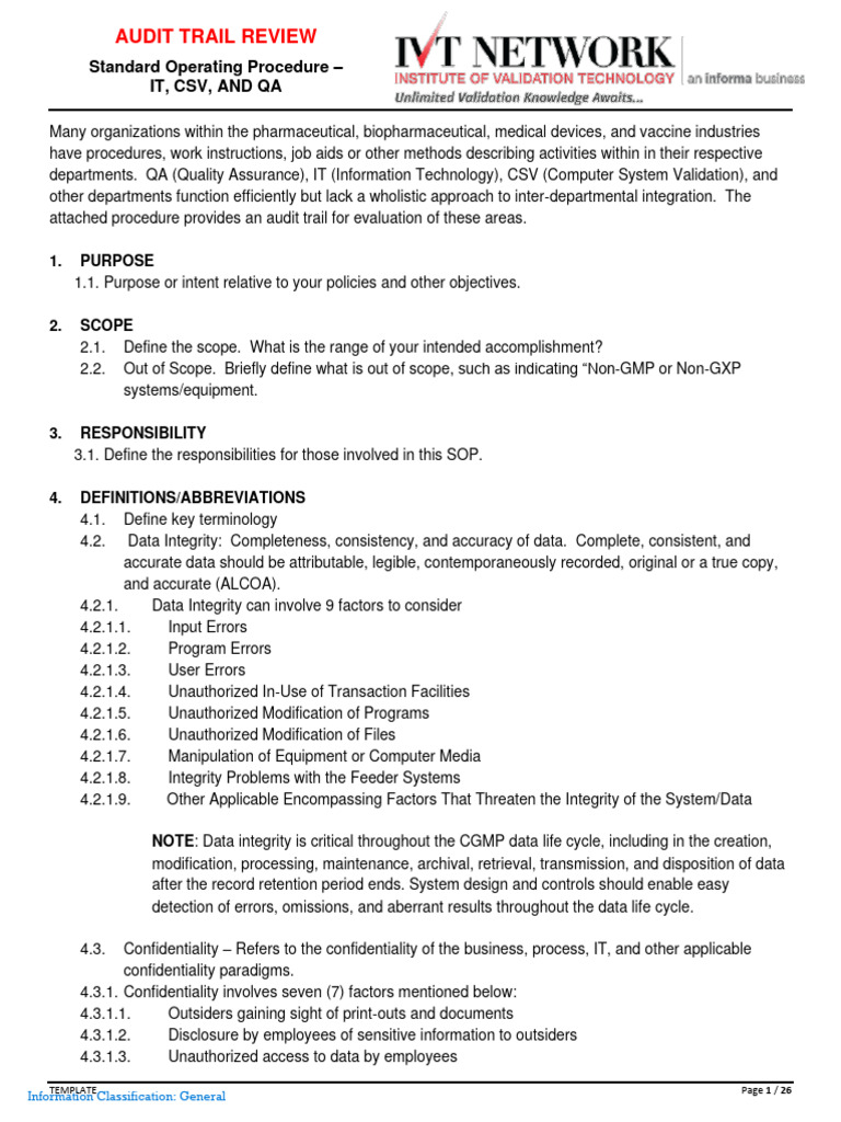Marinelli Audit Trail SOP Template | Download Free PDF | Information Security | Vulnerability ...