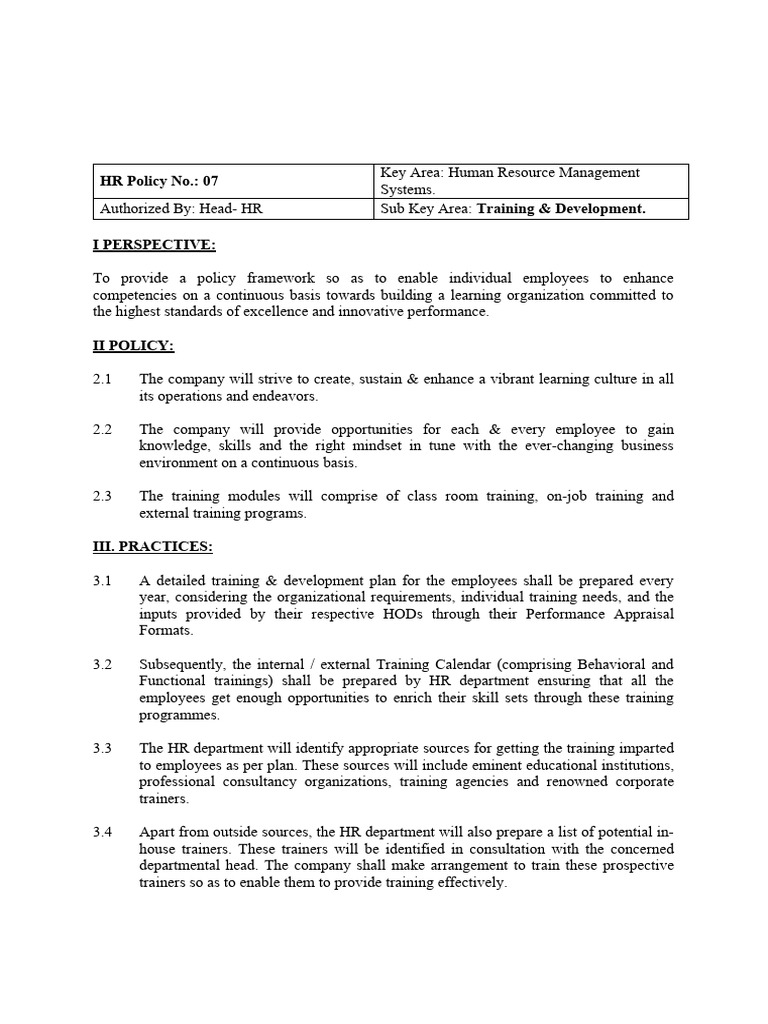 SOP (Training & Development) | PDF | Finance & Money Management