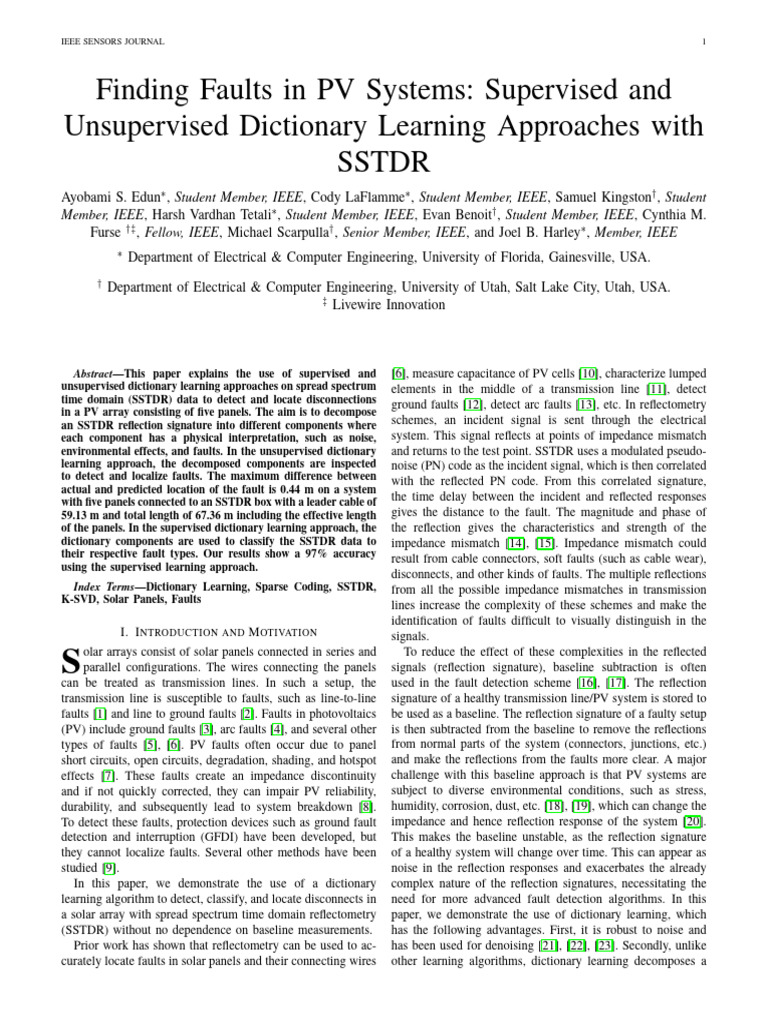Finding Faults in PV Systems: Supervised and Unsupervised Dictionary Learning Approaches With ...