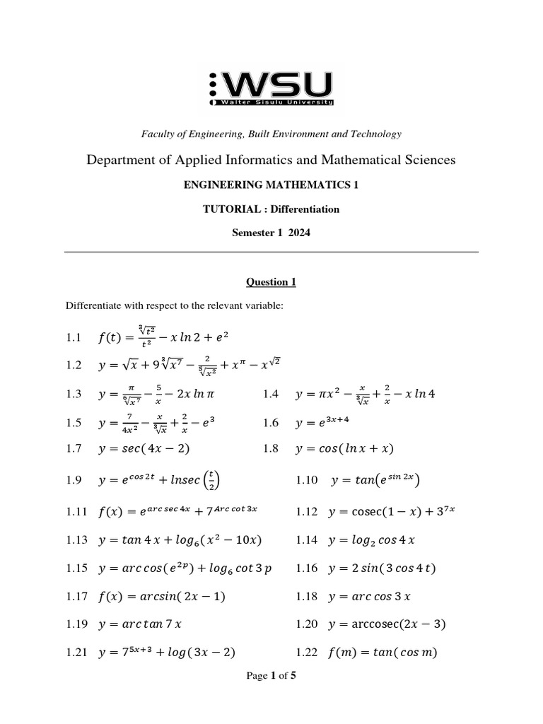 Engineering Math Differentiation | PDF | Tangent | Acceleration