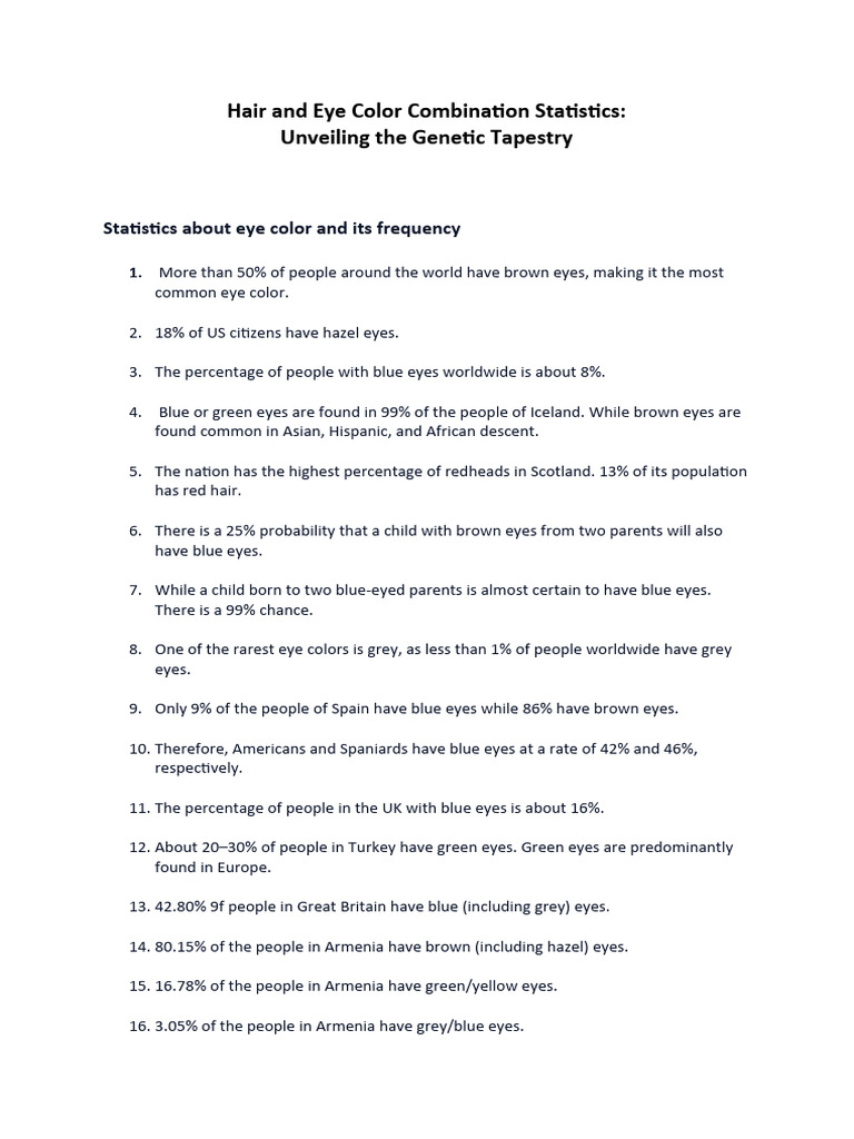 Hair and Eye Color Combination Statistics List | PDF | Eye Color | Red Hair