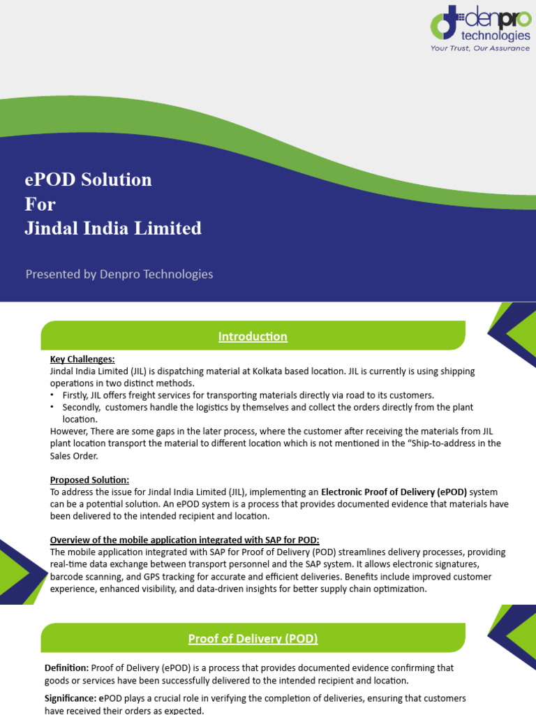 ePOD System for Jindal India | PDF | Real Time Computing | Logistics