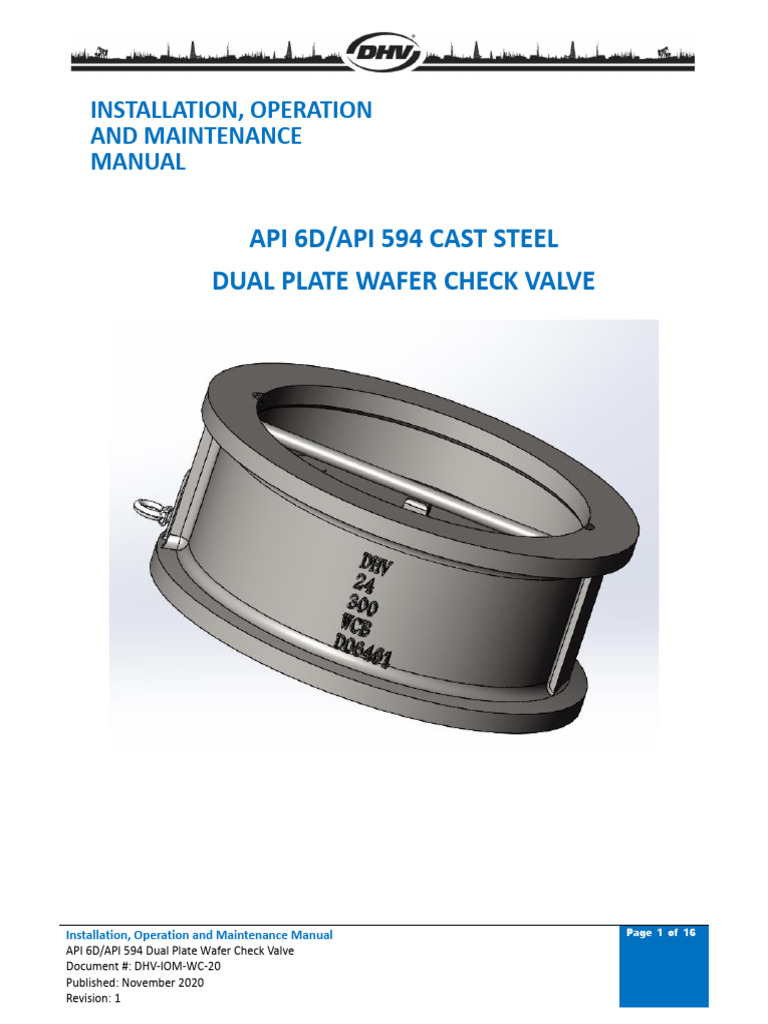 IOM DHV Dual Plate Wafer Check Valve | Download Free PDF | Valve | Pipe (Fluid Conveyance)