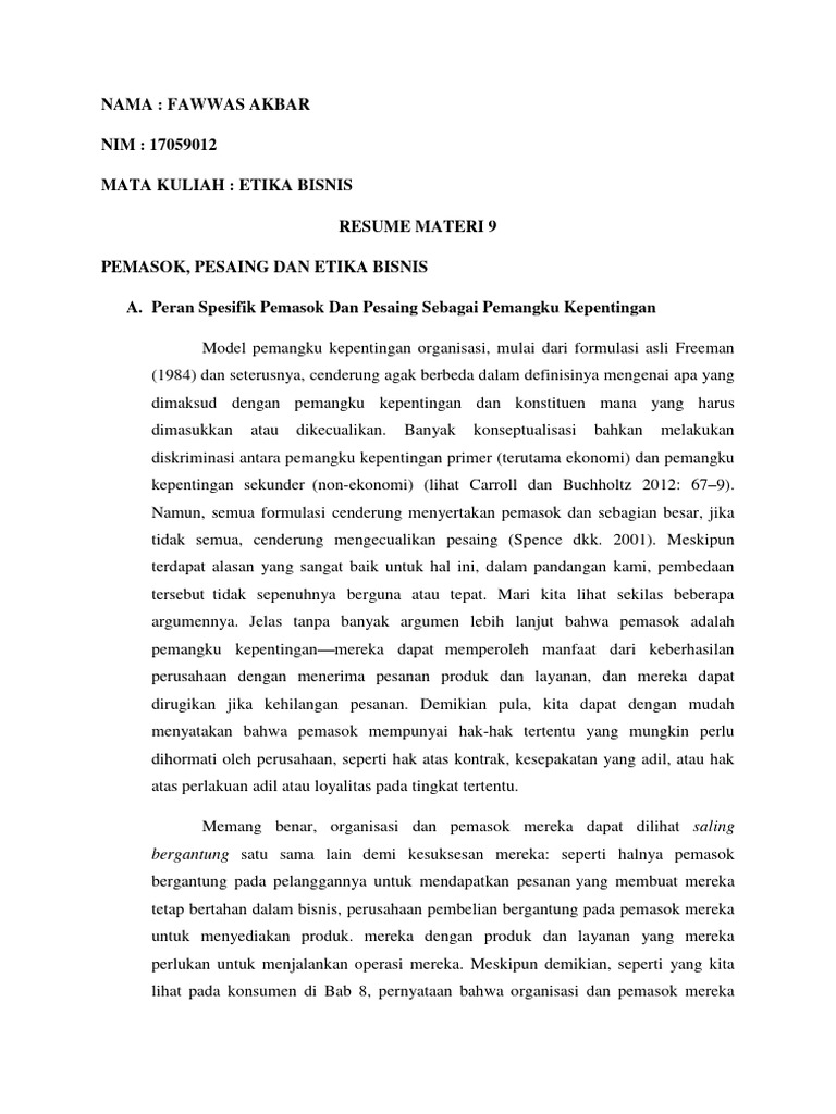 Etika Bisnis: Pemasok dan Pesaing | PDF