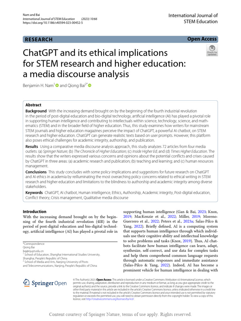 ChatGPT and Its Ethical Implications For STEM Rese | PDF | Artificial ...