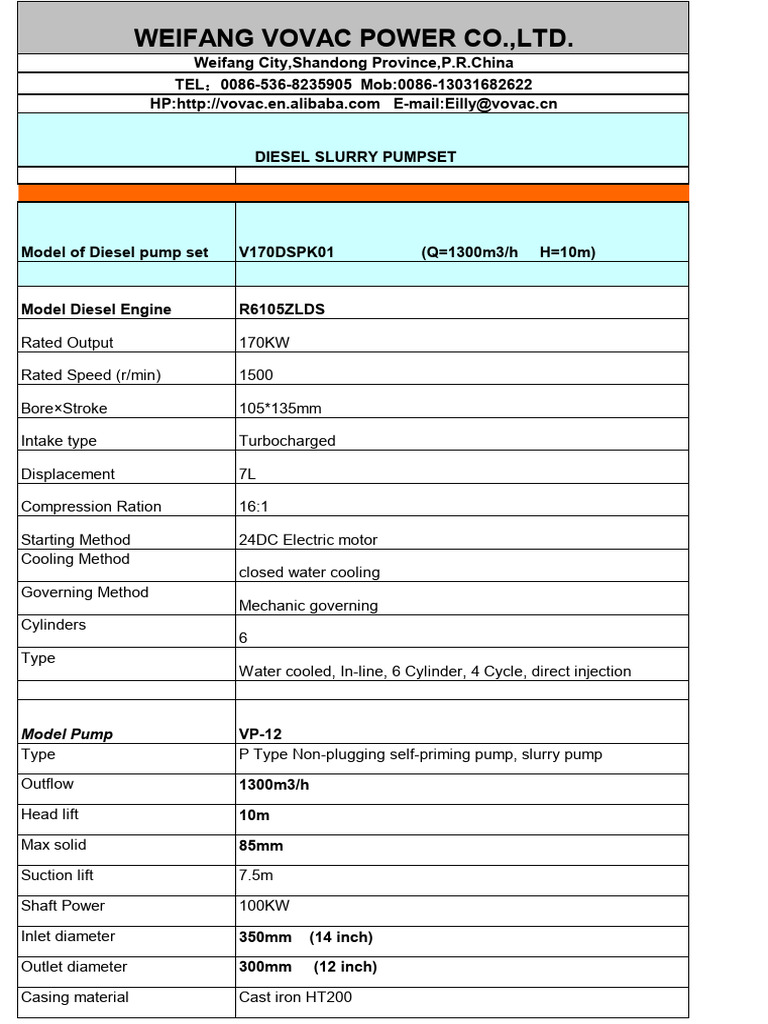 2 - 12P Slurry Diesel Water Pump Quotation | PDF | Diesel Engine | Pump