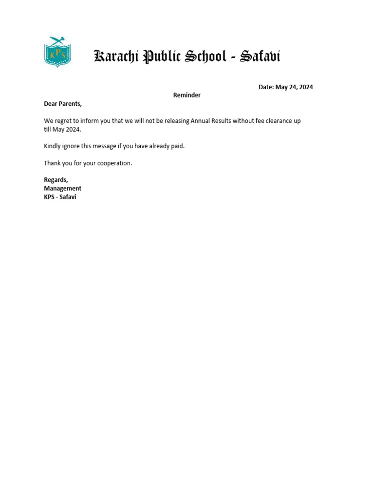 KPS Fee Clearance Reminder | PDF