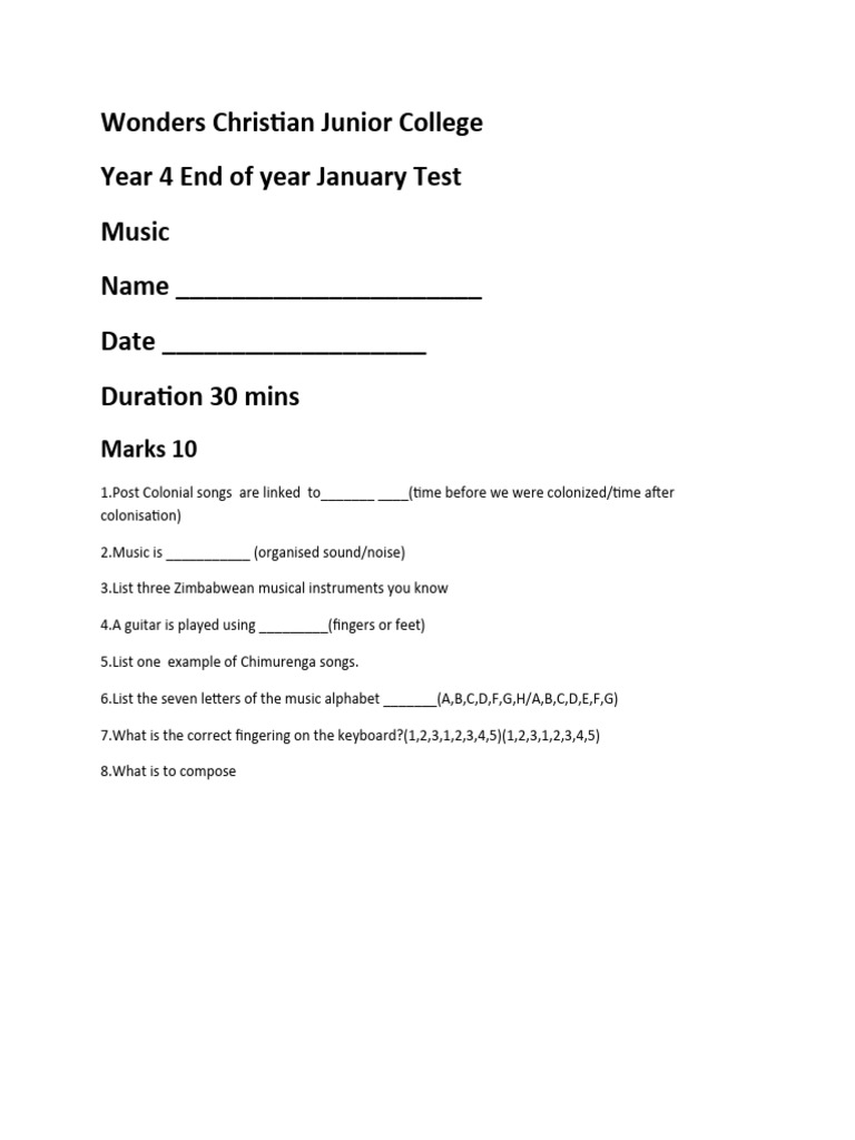 G4 Music Test | PDF | Foreign Language Studies | Art