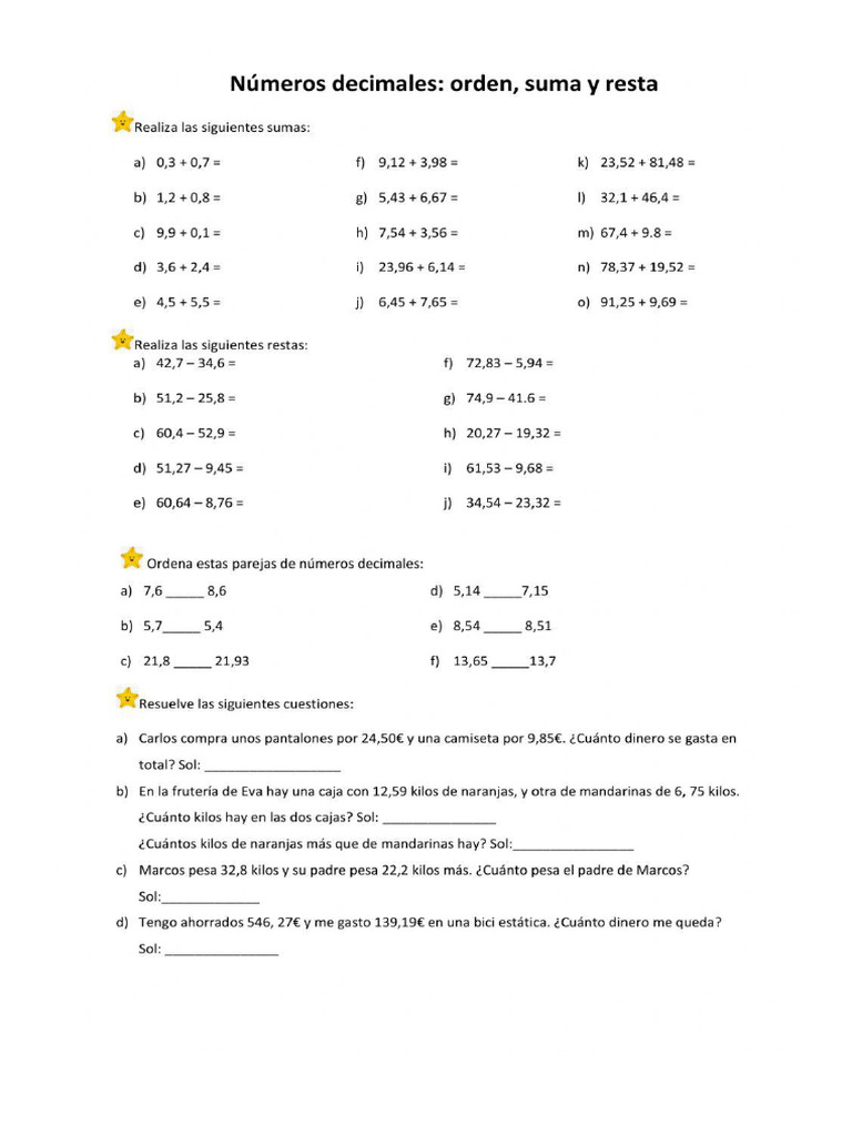 Suma y Resta Decimales 3 | PDF