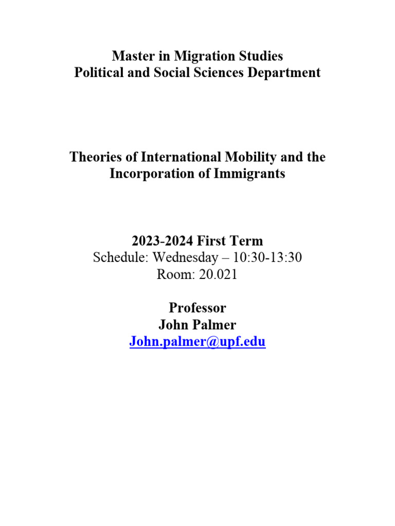 Notes - Theories of International Mobility and the Incorporation of ...