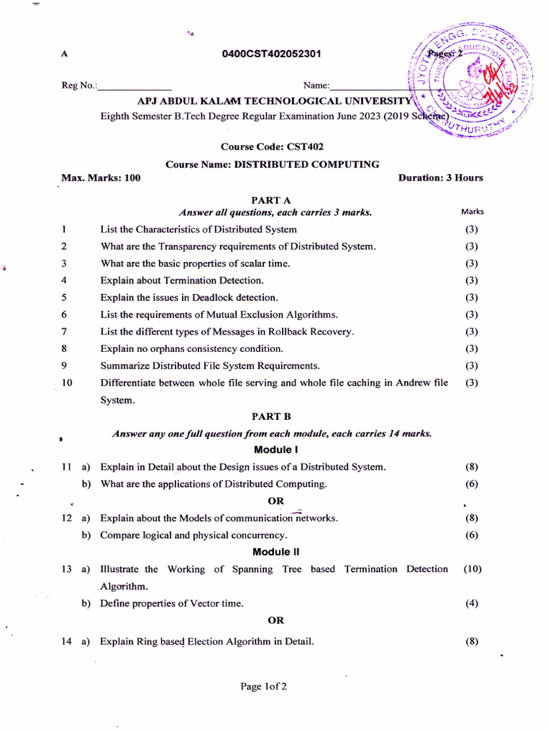 CST402 Distributed Computing, June 2023 | PDF | Distributed Computing | Module (Mathematics)