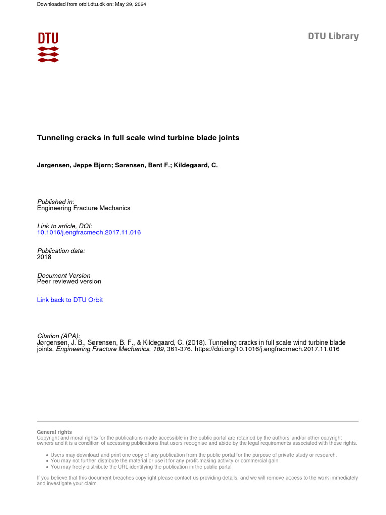 Tunneling Cracks in Full Scale Wind Turbine Blade Joints | Download ...