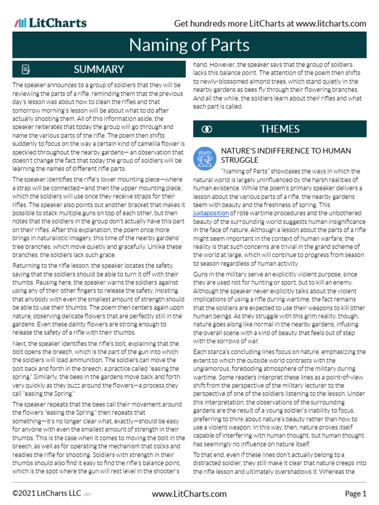 LitCharts Naming of Parts | Download Free PDF | Violence | Thought