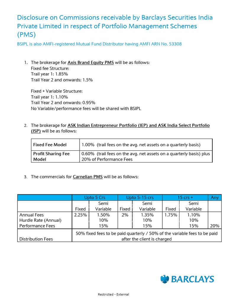 PMS Brokerage Fee Structures Overview | PDF | Mutual Funds | Securities ...