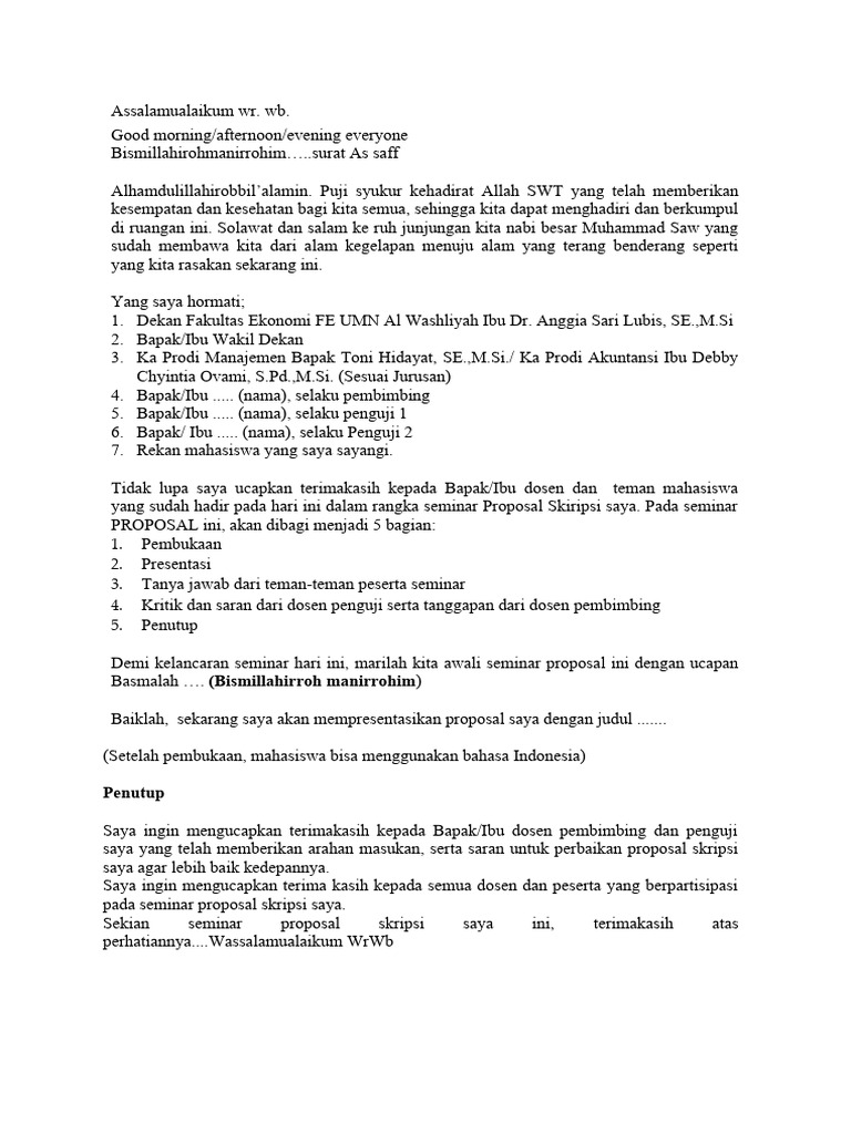 Pembukaan Seminar Proposal Skripsi | PDF | Kajian Bahasa Asing | Agama ...