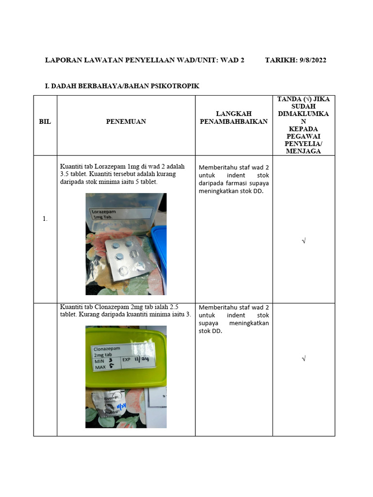 Laporan Lawatan Penyeliaan Wad 2 | PDF