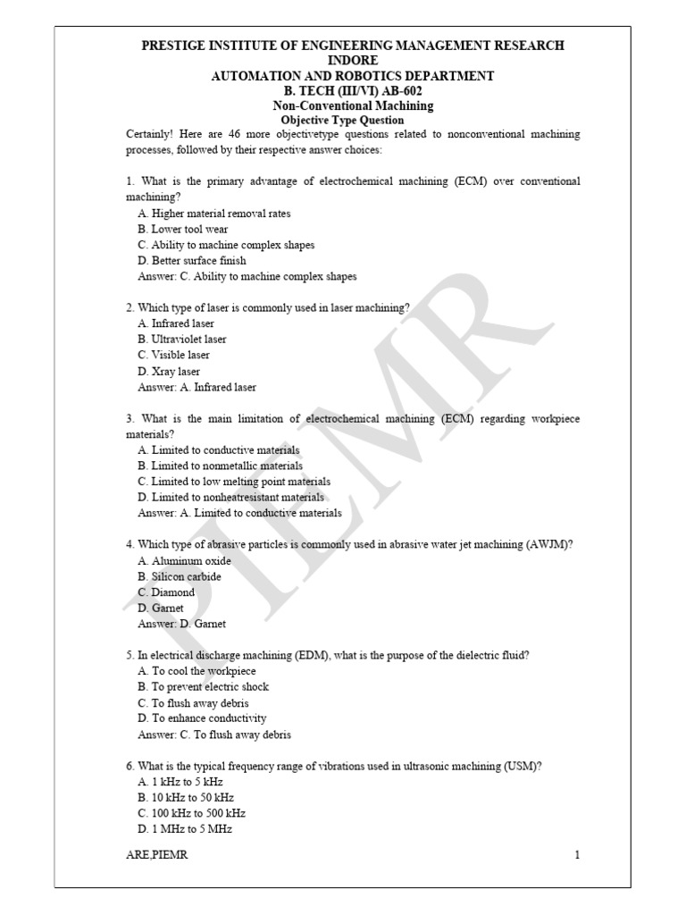 Objective Type Questions Pdf Machining Metals