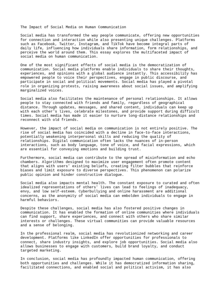 The Impact Of Social Media On Human Communication Pdf Social Media