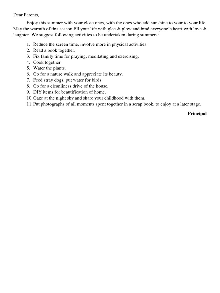 Dear Parents Summer Vacation 2024 25 | PDF
