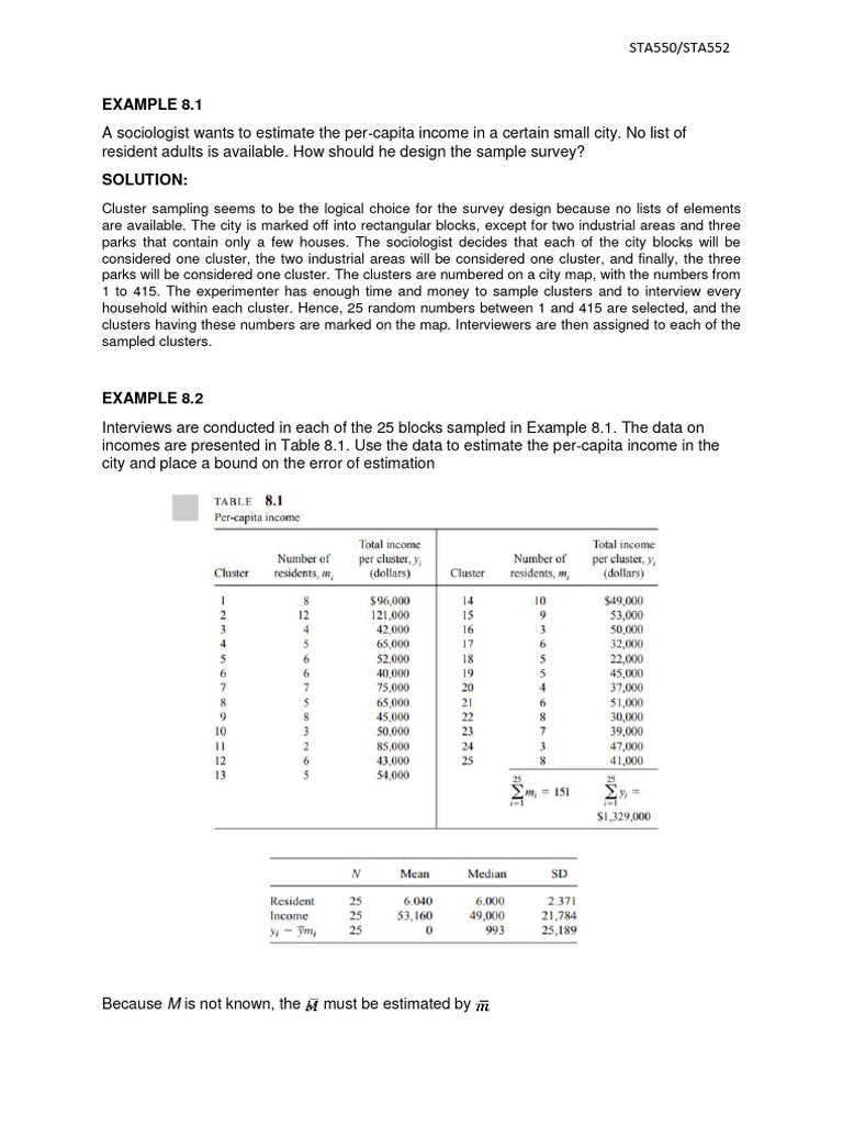 Examples - Chapter 4 - One Stage Cluster Sampling | PDF | Sampling (Statistics) | Scientific Method