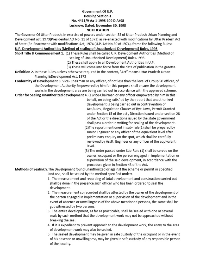Method of Sealing of Unauthorized Development Rules 1998 | PDF ...