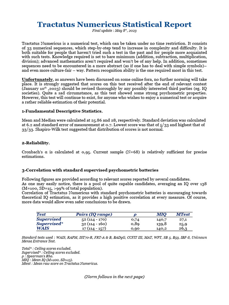 TN Final Norm | PDF | Intelligence Quotient | Psychometrics