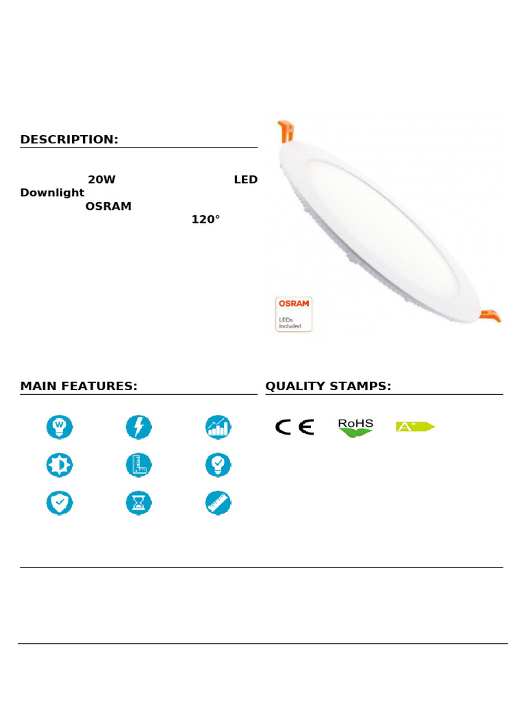 20w Slim Circular Downlight Product 2142 | PDF | Light Emitting Diode ...