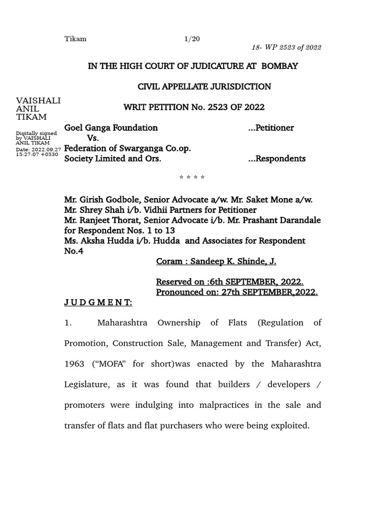 Allotment or Sale of Stilt Parking Illegal Says BHC 2022 | PDF | Lawsuit | Complaint