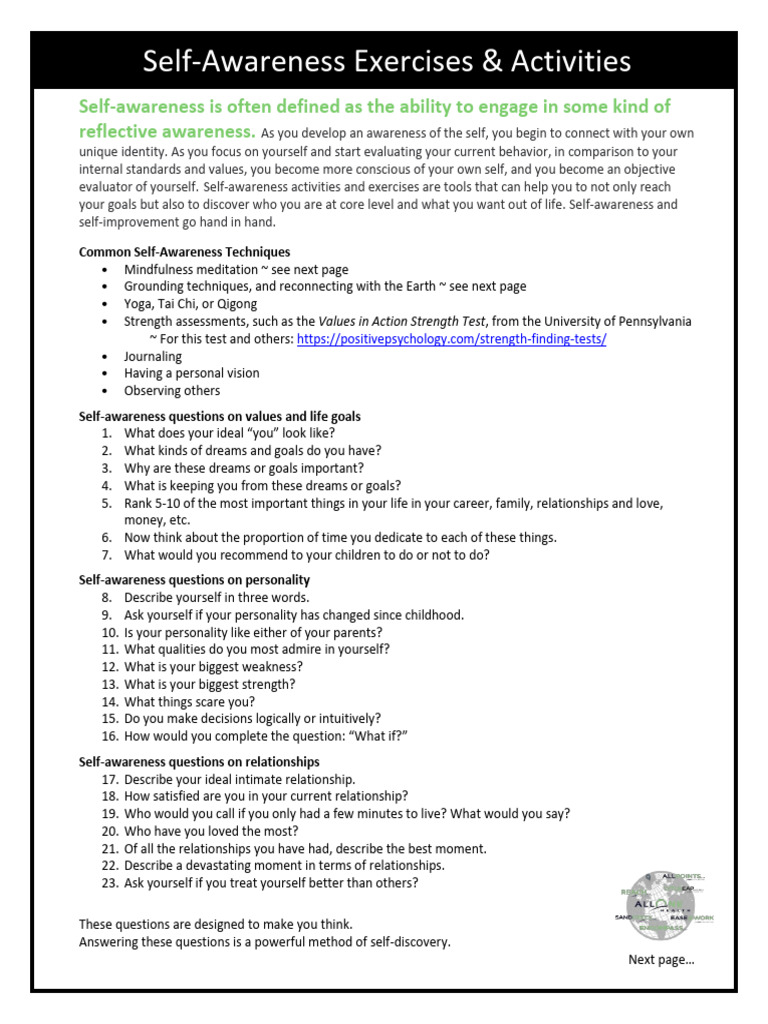 Handout Embracing Personal Reflection 082620 | PDF | Mindfulness | Self ...