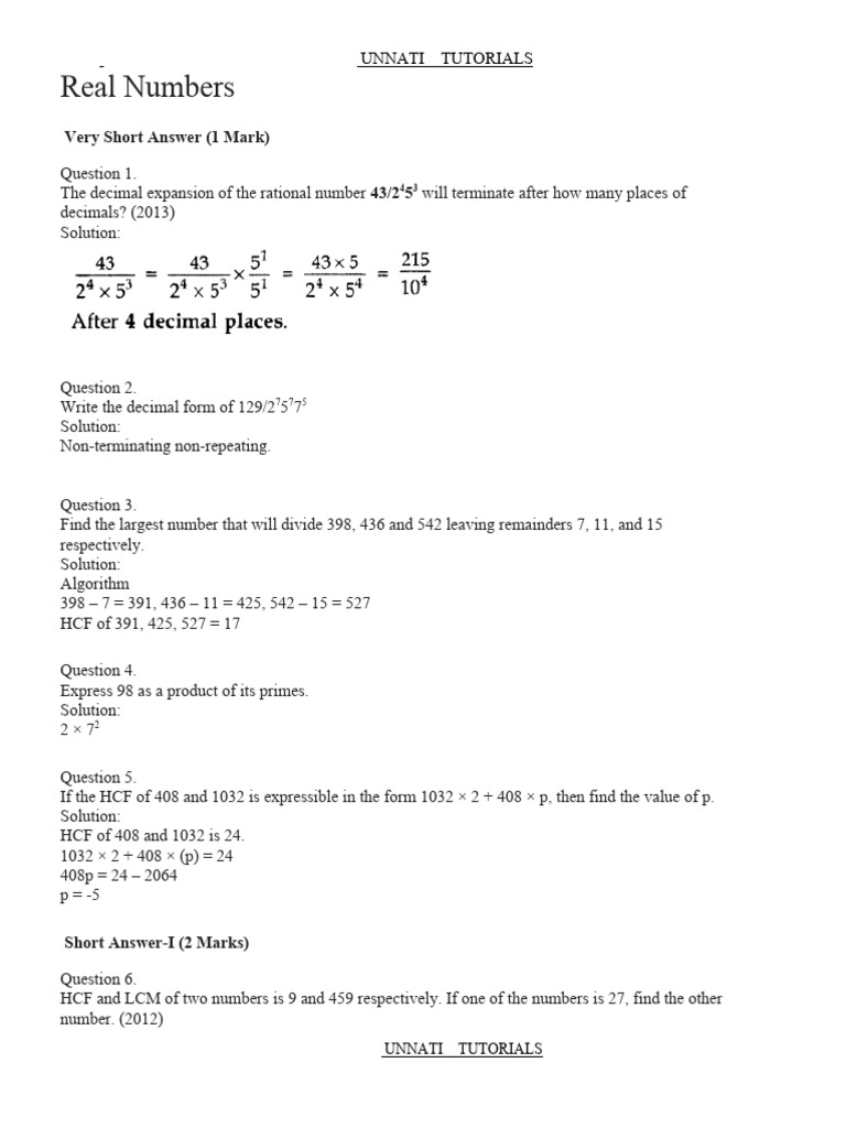 Imp - Real Numbers 1 | PDF | Factorization | Rational Number