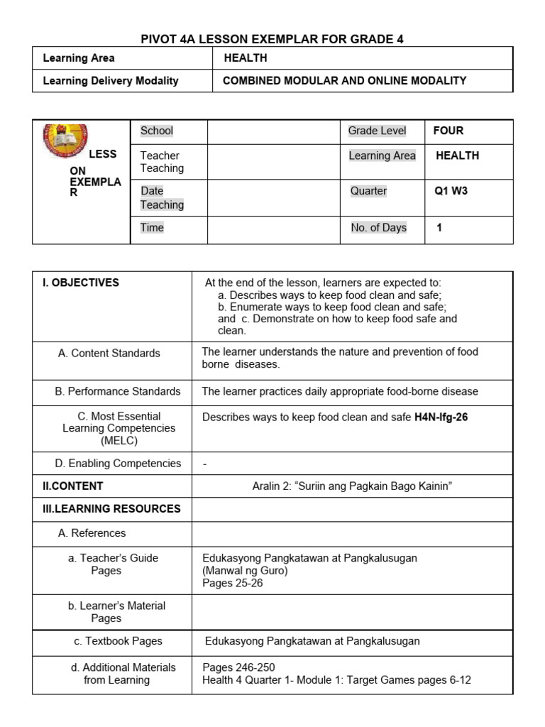 Q1 - HEALTH4-Lesson-Exemplar-Lesson 2 - G4 | PDF