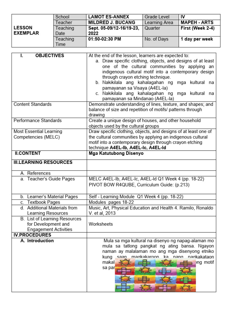 REV ARTS WEEK2 4LESSON EXEMPLAR MAPEH g4 | PDF